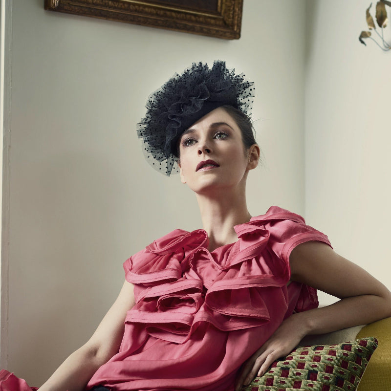 Misa Harada Millinery Hats | Agnes | Headdress in black gathered tulle ...
